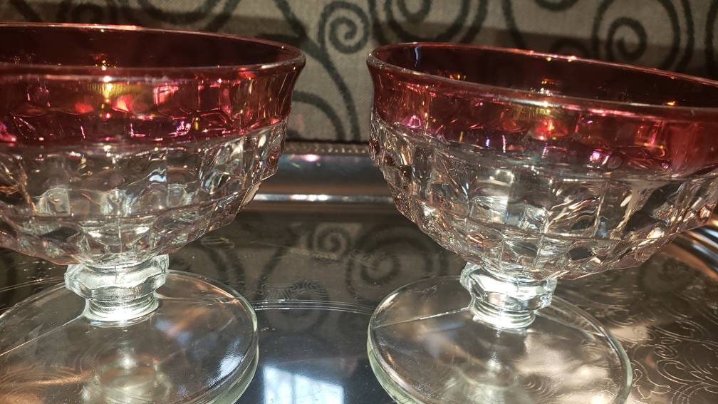 Vintage Cut Indiana Glass Ruby Red Ribbon Sherbet or Dessert | Etsy