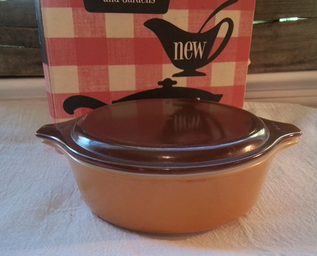 Vintage Pyrex Casserole Dish With Lid Vtg Old Orchard Brown Pyrex Dish ...