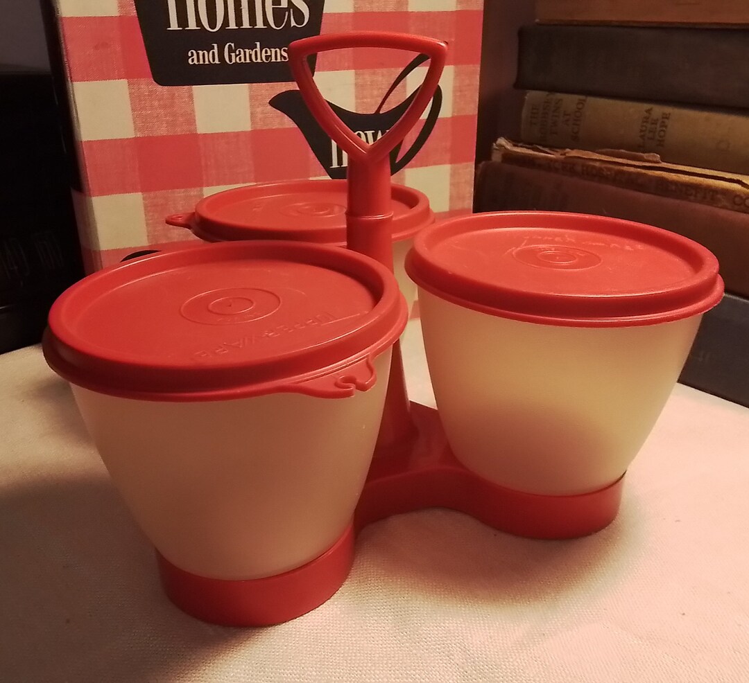Vintage Tupperware Condiment Serving Caddy With Snap Closure Lids FREE ...