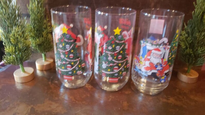 Vintage Coca Cola Santa Christmas Holiday Drinking Glasses Set of Three ...