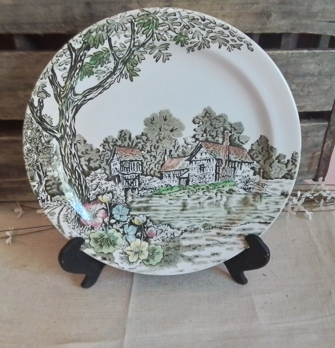 Vintage Dinner Plate British Anchor Old Mill Pattern Hand Engraved Made ...