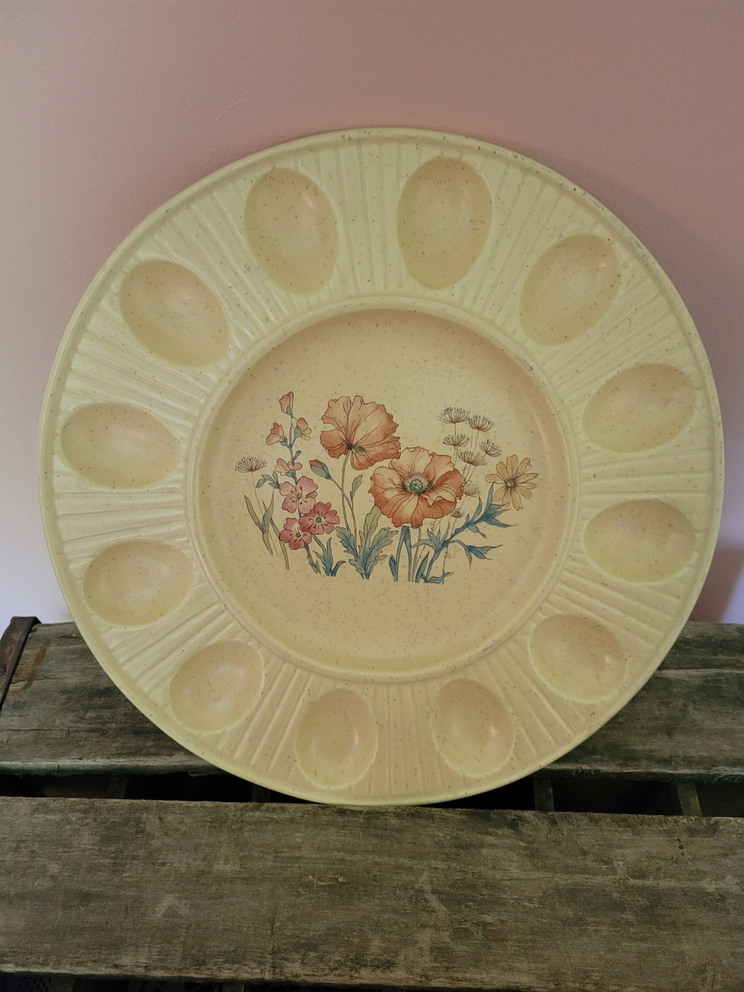 Vintage Deviled Egg Plate Treasure Craft Wildflower Dozen Deviled Egg ...