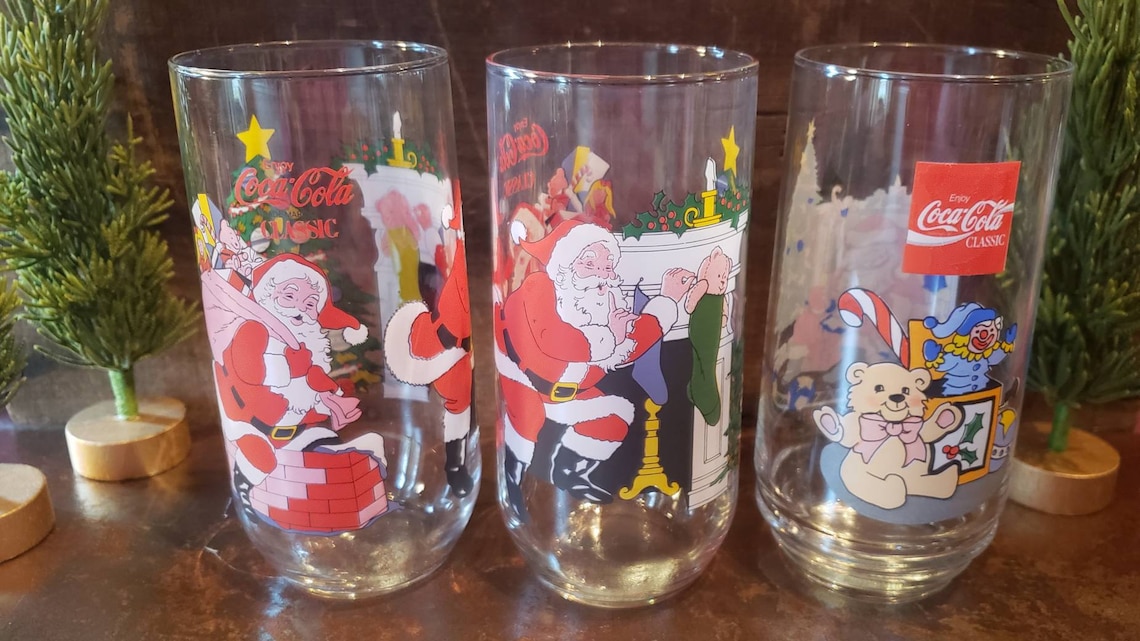 Vintage Coca Cola Santa Christmas Holiday Drinking Glasses Set of Three ...