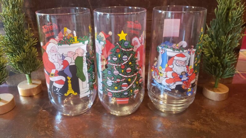 Vintage Coca Cola Santa Christmas Holiday Drinking Glasses Set of Three ...