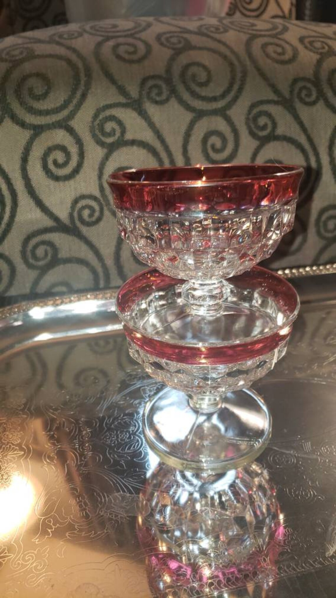 Vintage Cut Indiana Glass Ruby Red Ribbon Sherbet or Dessert Dishes ...