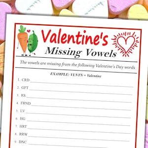 Printable Valentines Word Game - Missing Vowels - Etsy