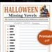 Printable Halloween Game - Missing Vowels - Fun Game for Kids, Teens ...