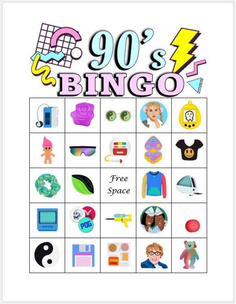 90's Bingo - 30 Unique 90s Bingo Cards - Etsy