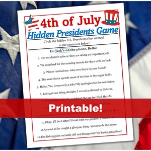4th of July Printable Game - Hidden Presidents Brainteaser Game for ...