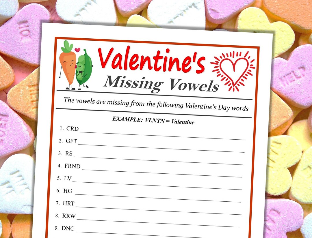 Printable Valentines Word Game - Missing Vowels - Etsy