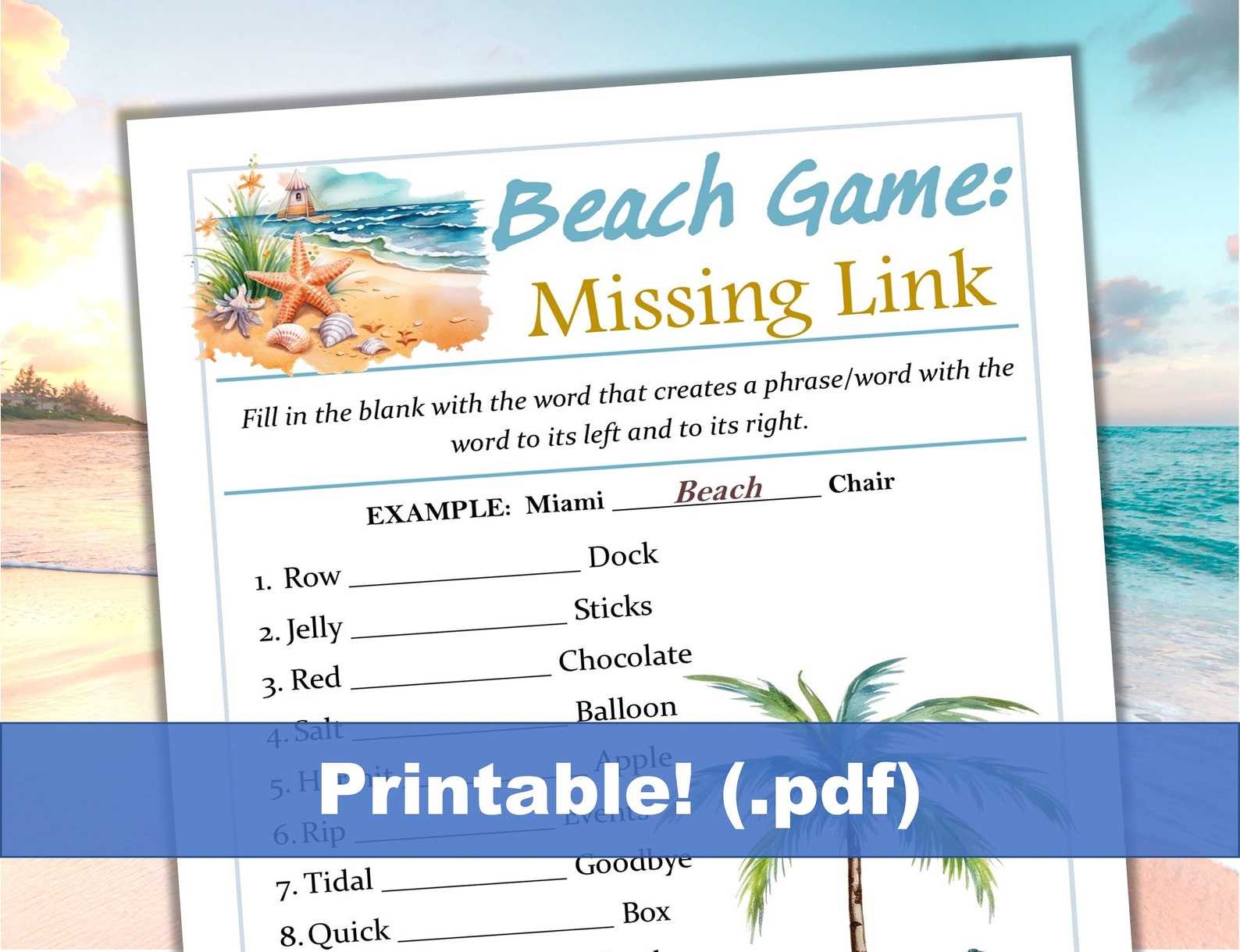 Printable Beach Game - Missing Link - Fun Summer Brain Teasers - Etsy