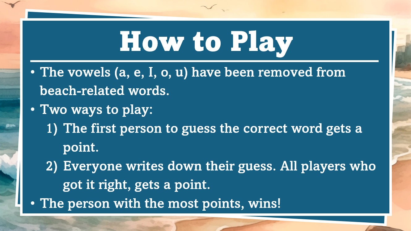 Missing Vowels Beach Game: Fun Powerpoint Game (digital Download) - Etsy