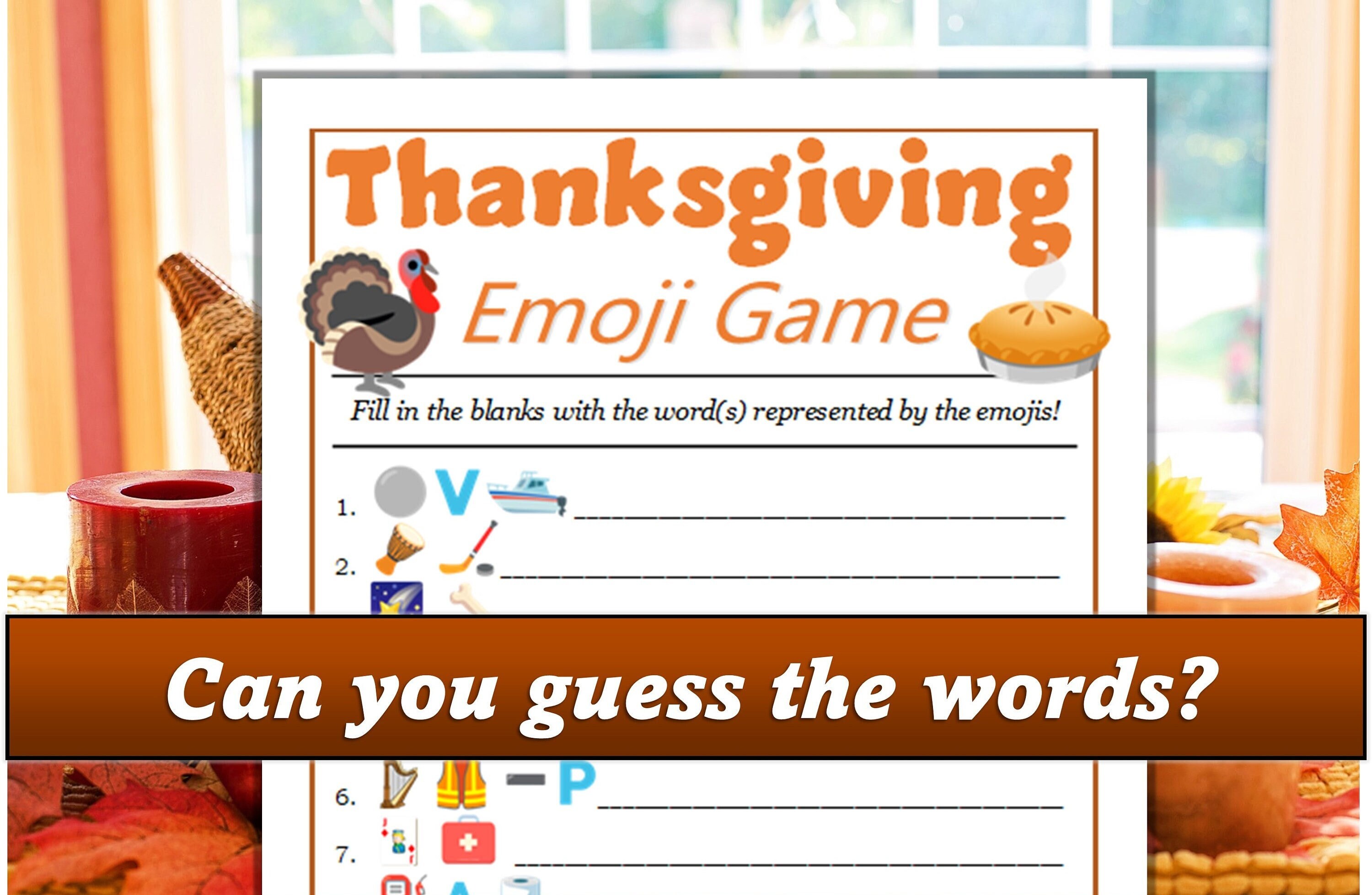 Thanksgiving Emoji Game Fun Printable Thanksgiving Game for Family and ...