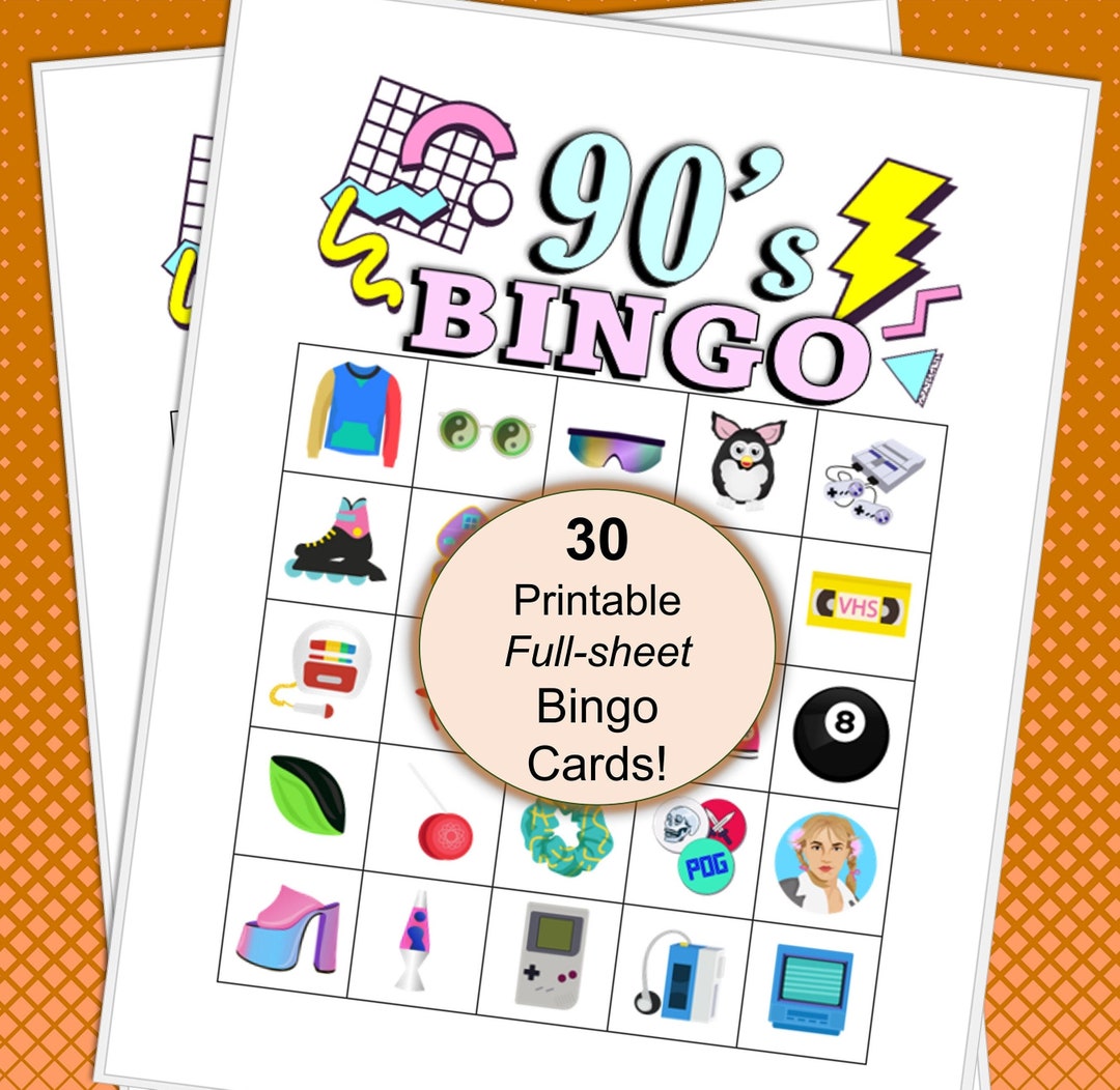 90s Bingo Game: 30 Unique Printable Cards (digital Download) - Etsy UK