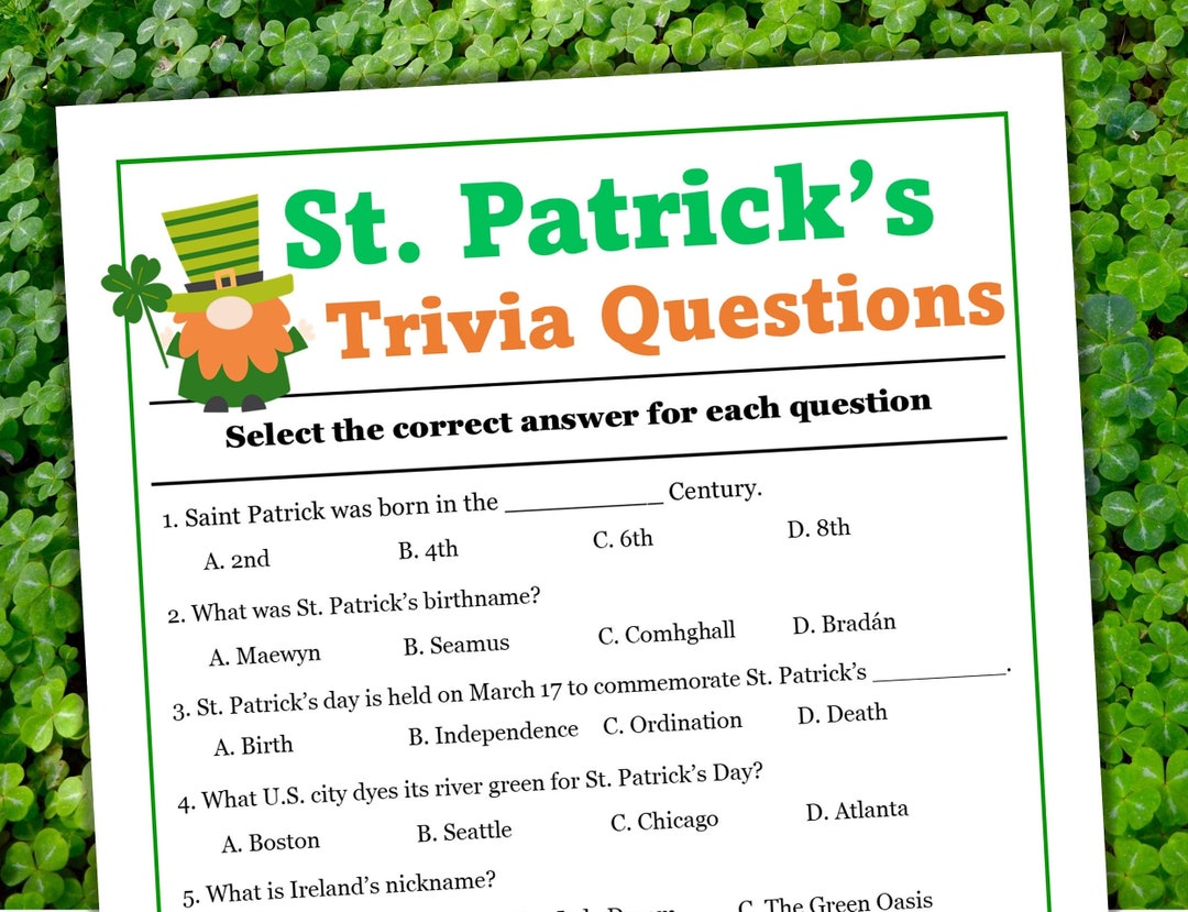 Printable St. Patrick's Day Trivia - 9 Multiple Choice Questions for ...
