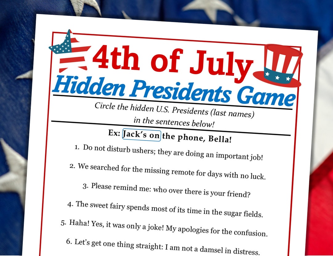 4th of July Printable Game - Hidden Presidents Brainteaser Game for ...