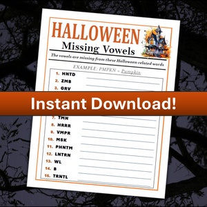 Printable Halloween Game - Missing Vowels - Fun Game for Kids, Teens ...