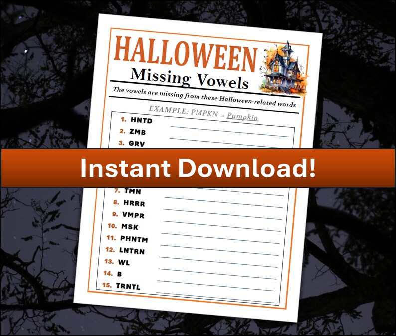Printable Halloween Game - Missing Vowels - Fun Game for Kids, Teens ...