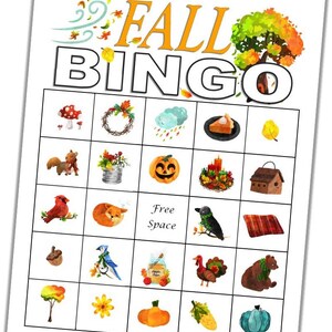 Fall Bingo - 30 Printable Autumn Party Bingo Cards - Great for Adults ...