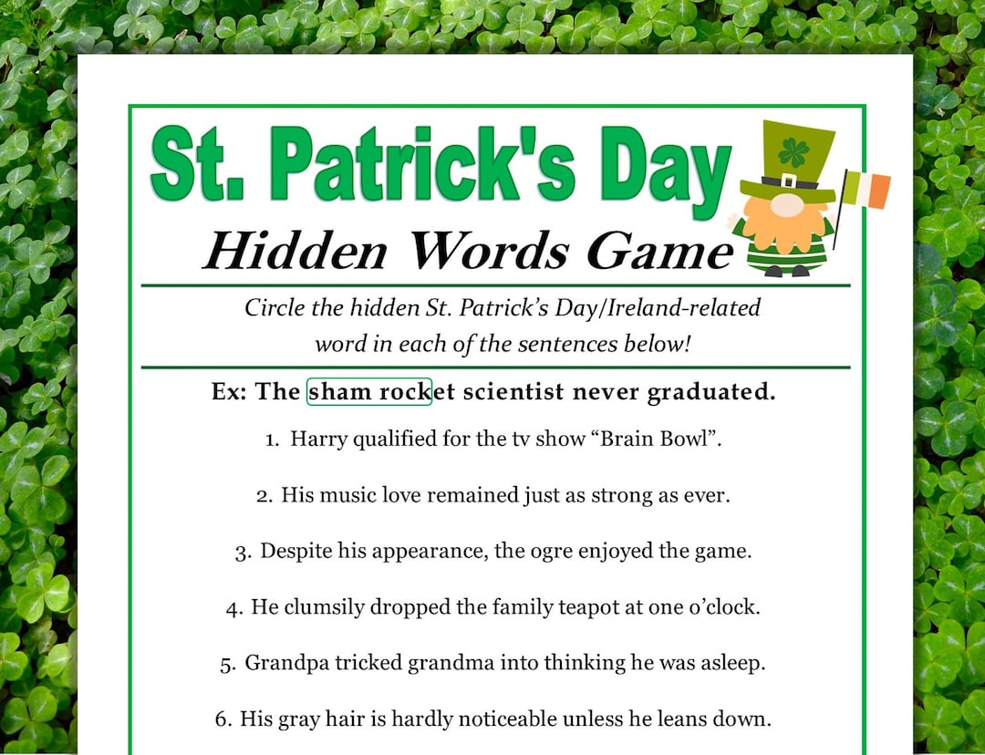 Saint Patrick's Day: Hidden Words Game - Printable St. Patty's Day ...
