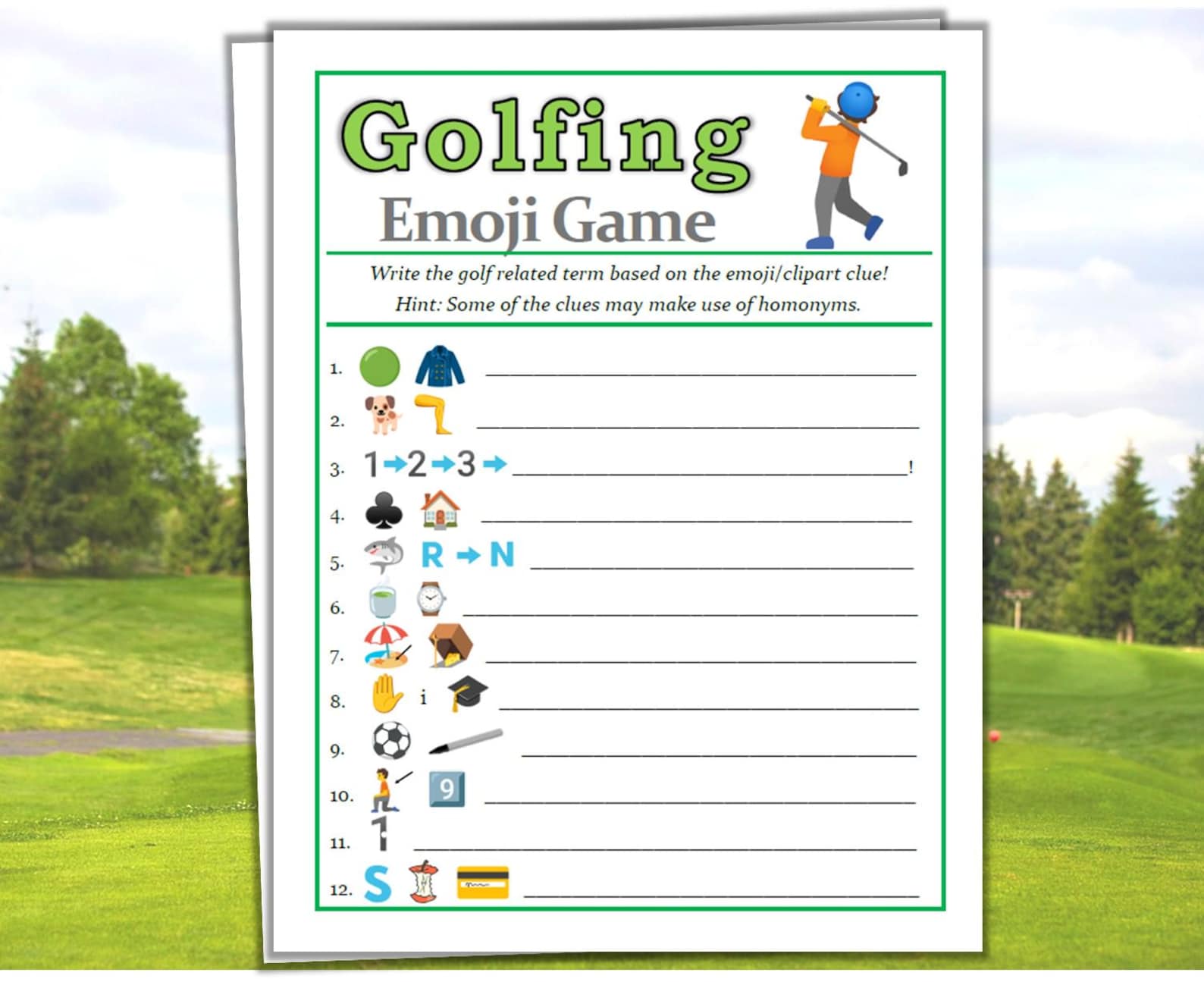 Golfing Emoji Game - Fun Printable Golf Game for Family and Friends ...
