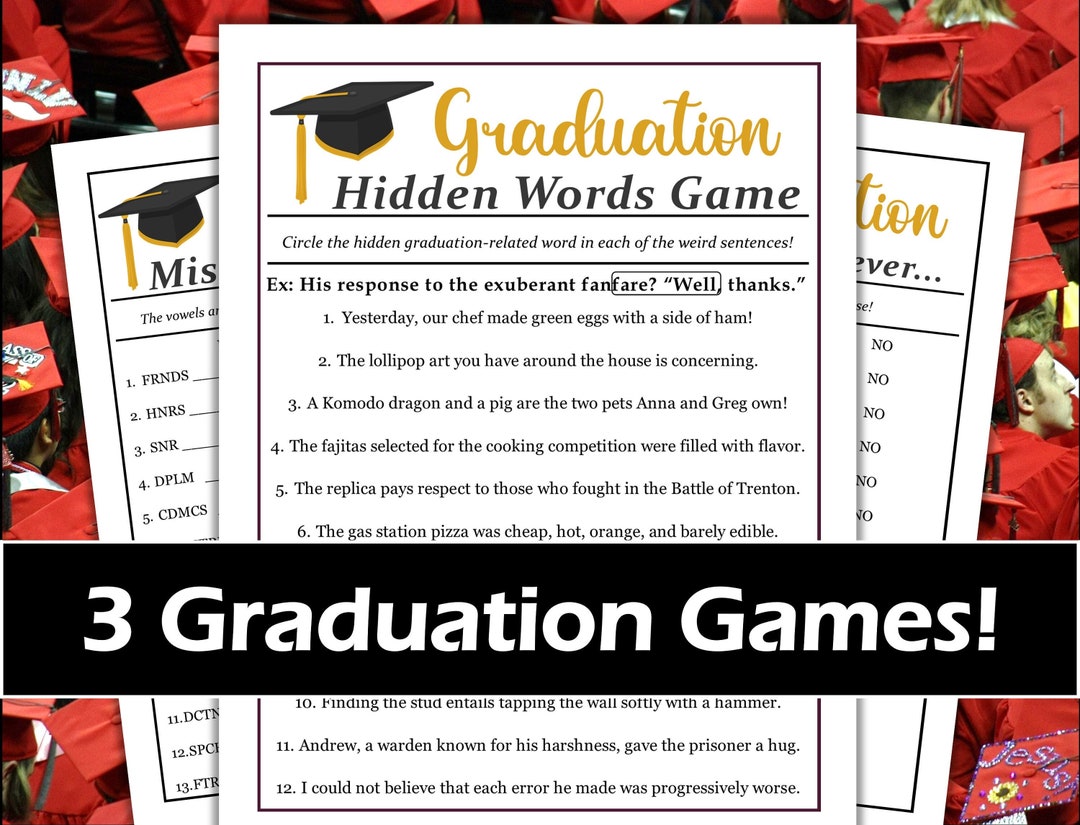 Printable Graduation Games Pack - 3 Fun High School or College ...
