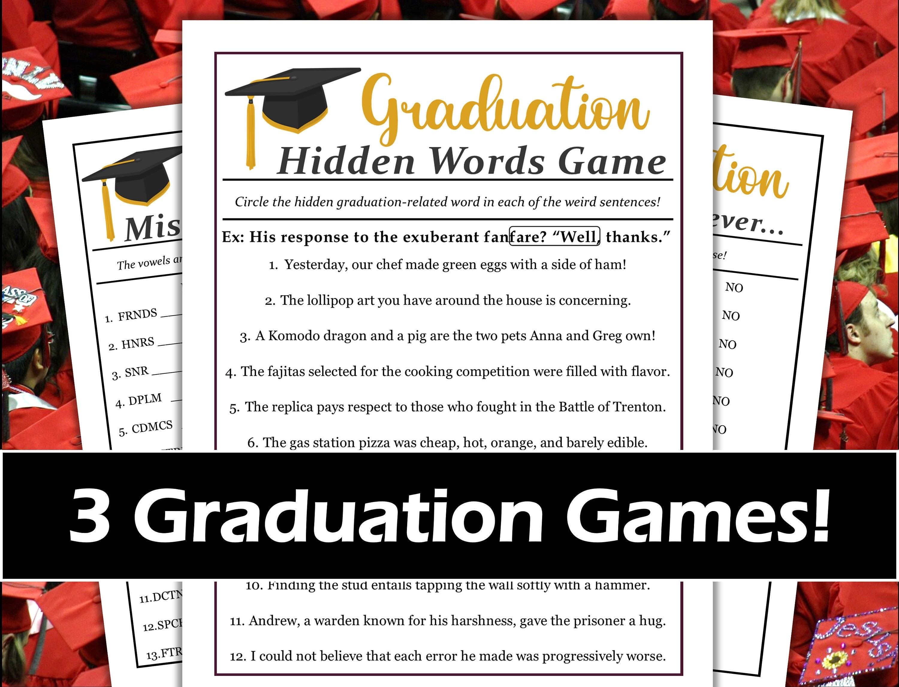 Printable Graduation Games Pack - 3 Fun High School or College ...
