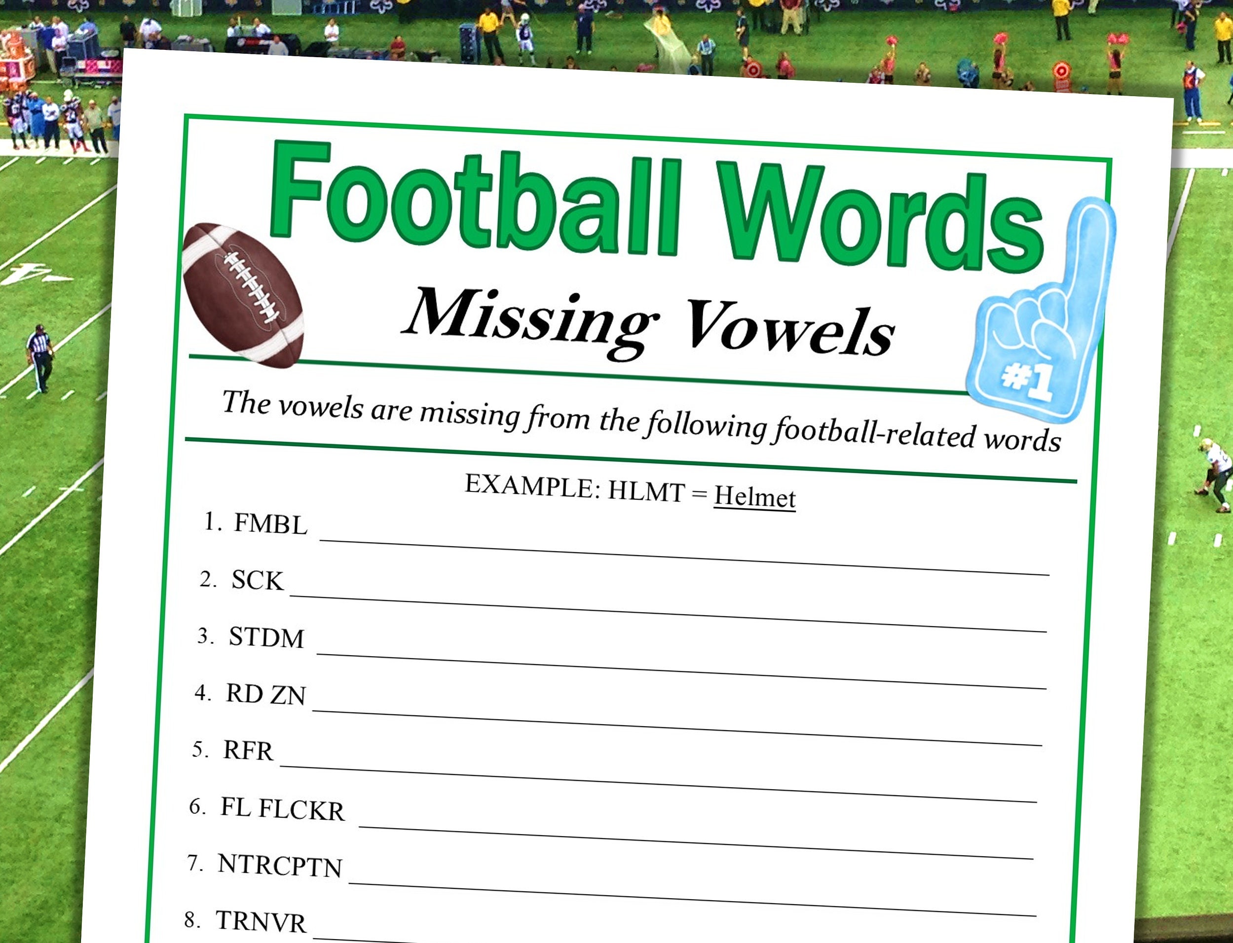 Printable Football Party Game Football Word Game Missing Vowels - Etsy