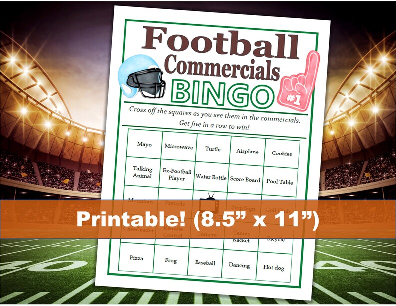24 Football Commercials Bingo Cards 2024 Printable Game Football Party