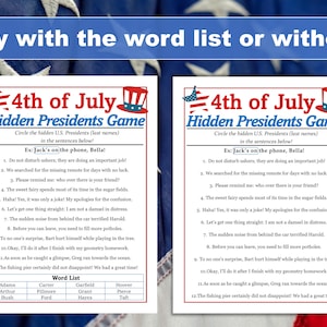 4th of July Printable Game - Hidden Presidents Brainteaser Game for ...