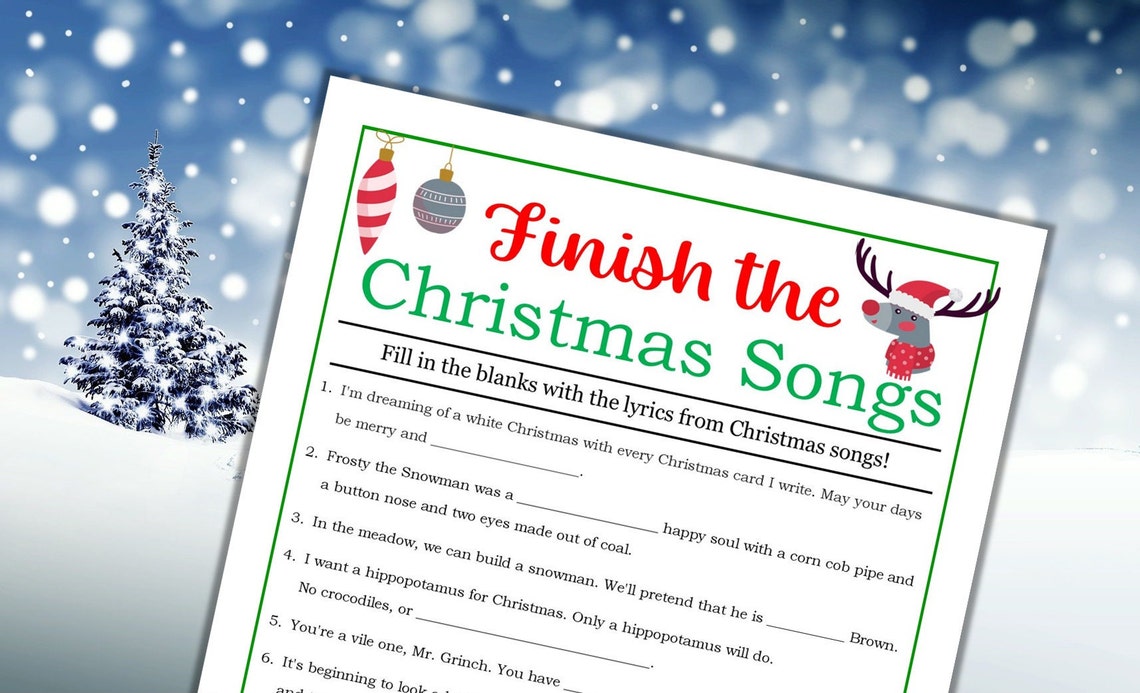 Finish the Christmas Song Game Printable Christmas Trivia Activity With ...
