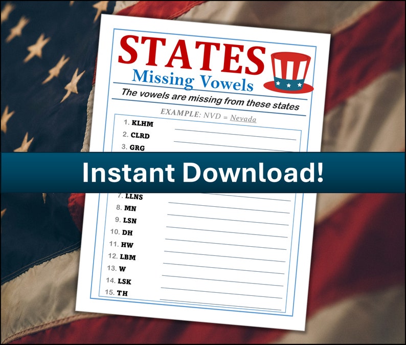 Printable States Game - Missing Vowels - Fun USA Game for Kids, Teens ...
