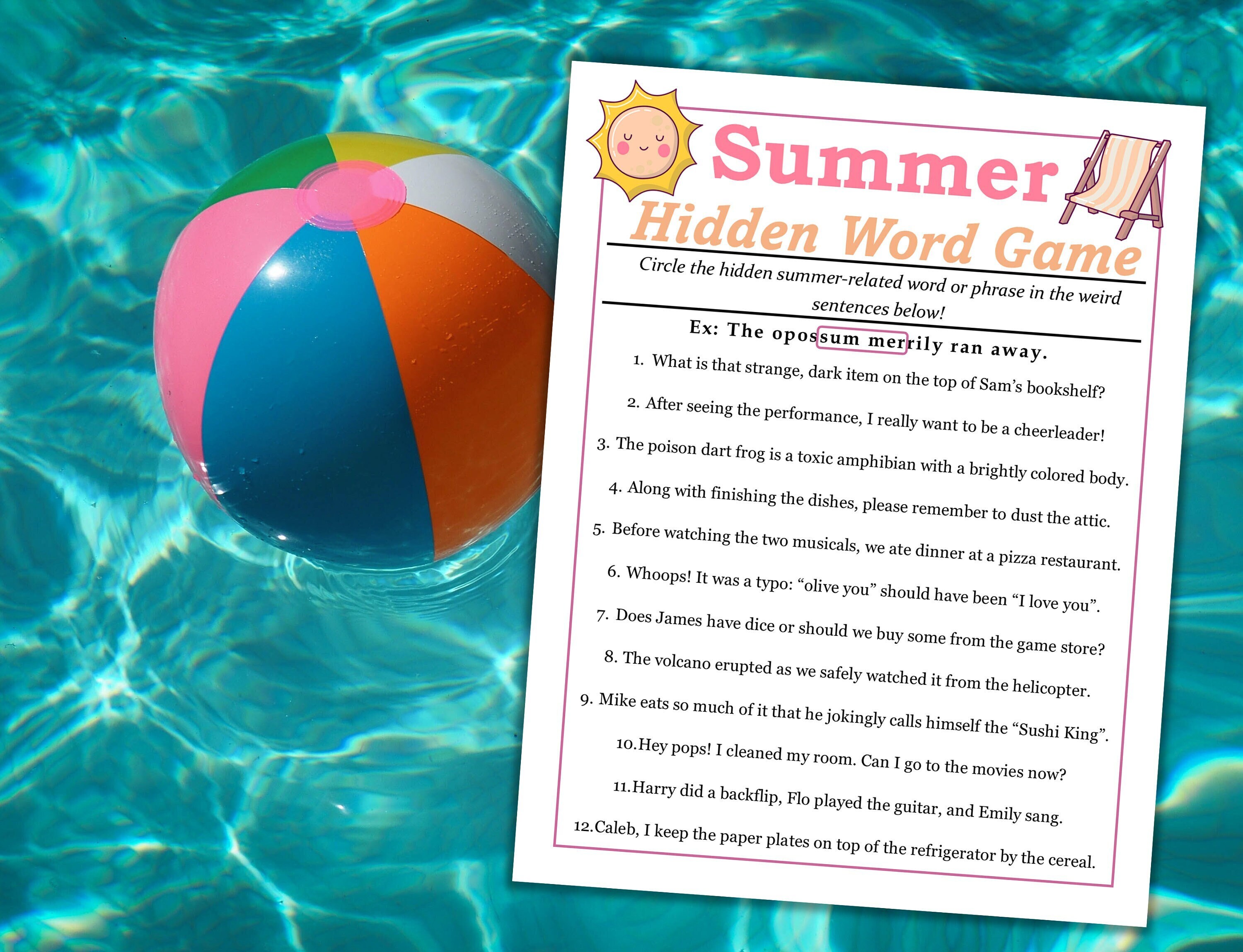 Printable Summer Game Hidden Words Great for Kids Teens - Etsy