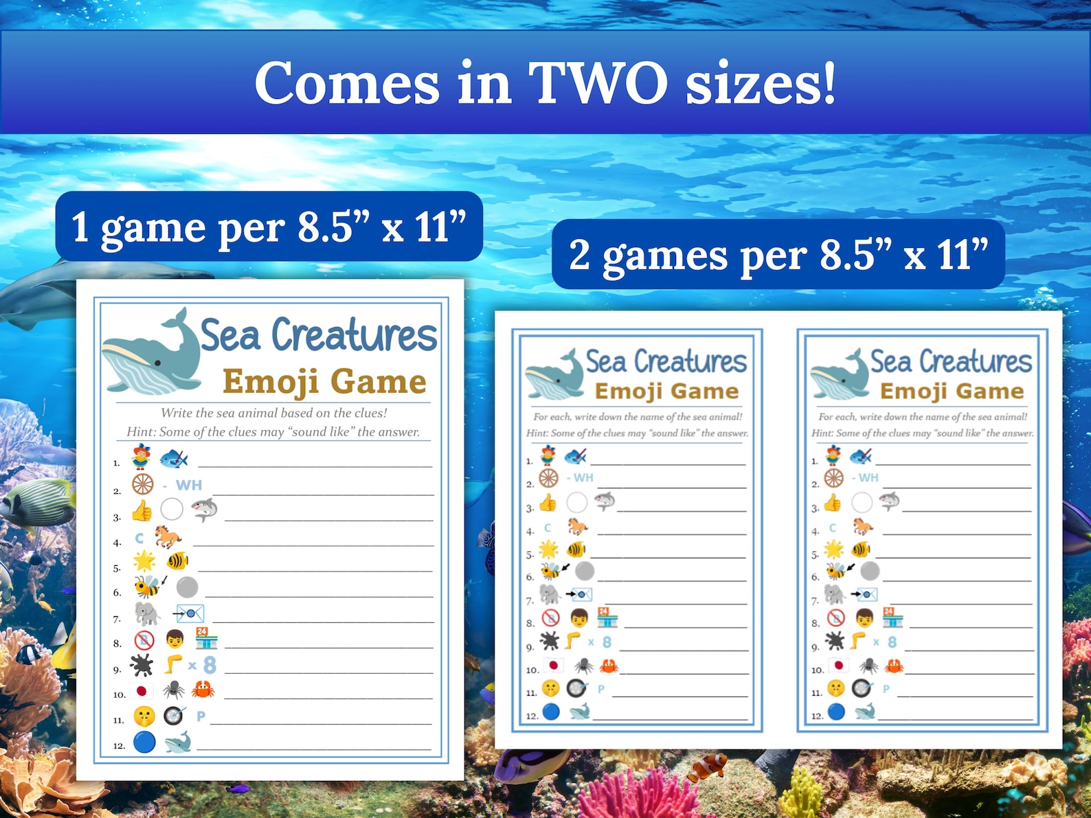 Sea Creatures Emoji Game - Fun Printable Summer Activity - Etsy