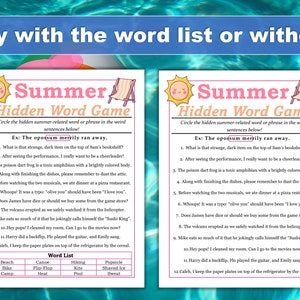 Printable Summer Game - Hidden Words - Great for Kids, Teens, and ...