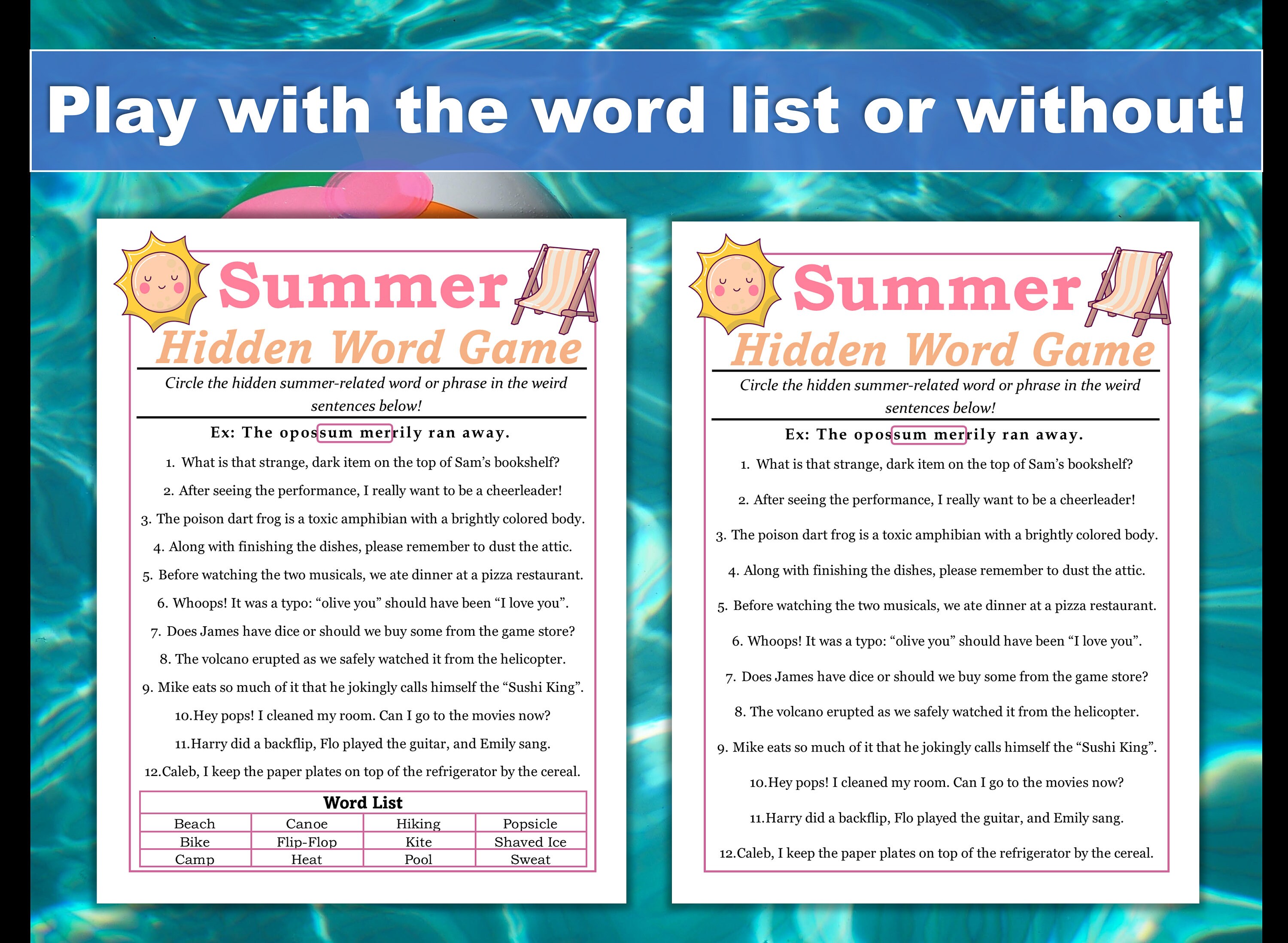 Printable Summer Game - Hidden Words - Great for Kids, Teens, and ...