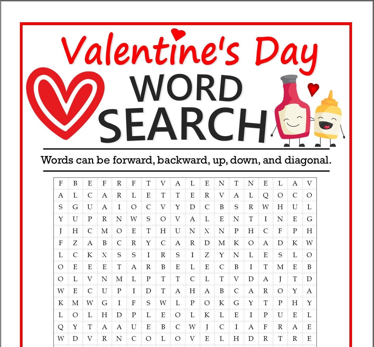 Valentine's Day Word Search Printable Valentines Game With Answers - Etsy