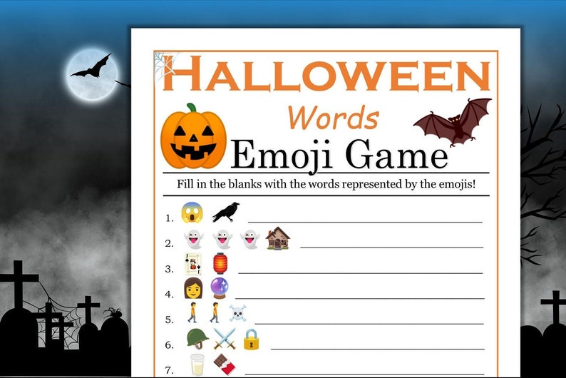 Halloween Emoji Game: Words Printable Fun Halloween Party - Etsy