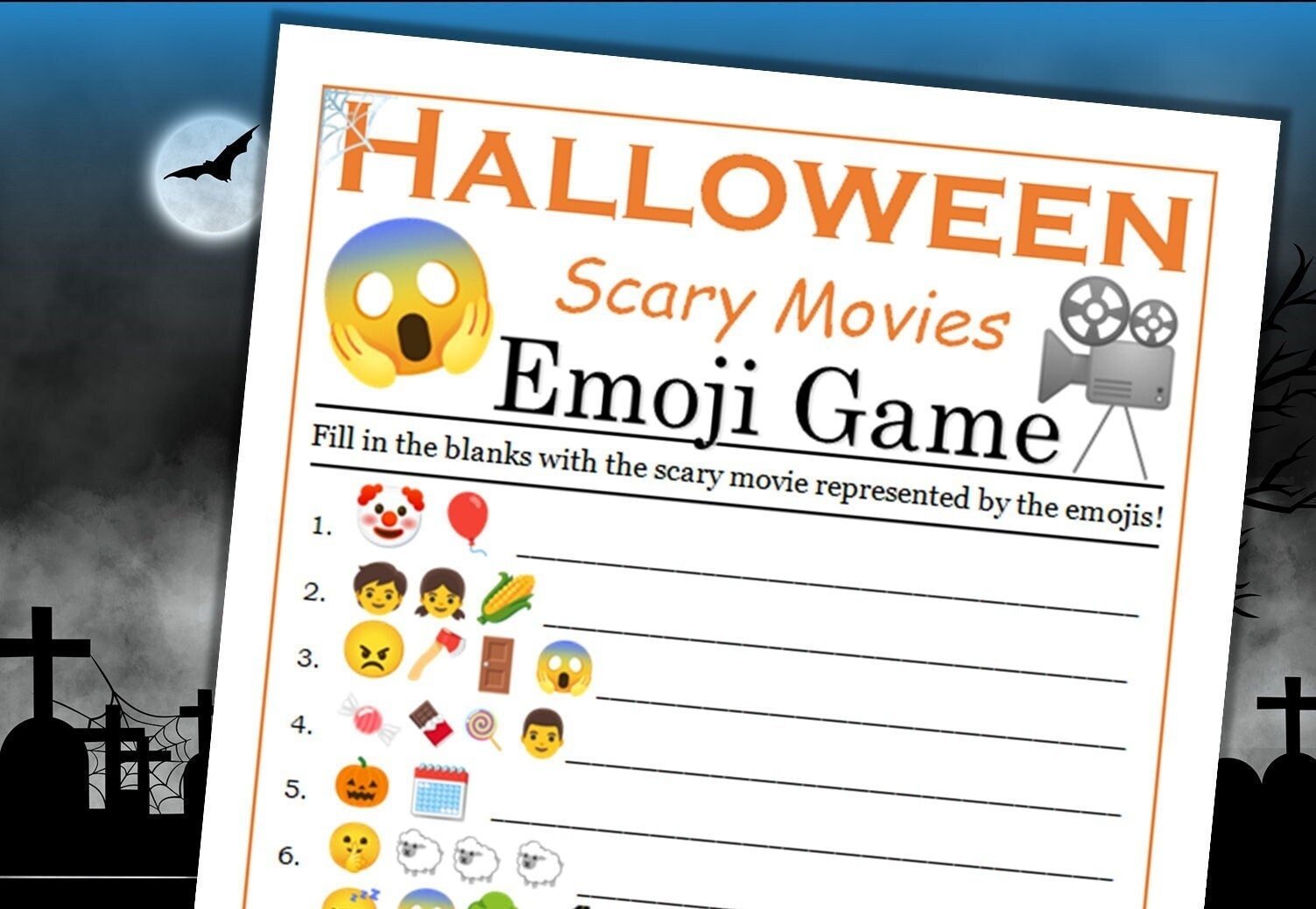 Halloween Emoji Game: Scary Movies Printable Halloween Game - Etsy