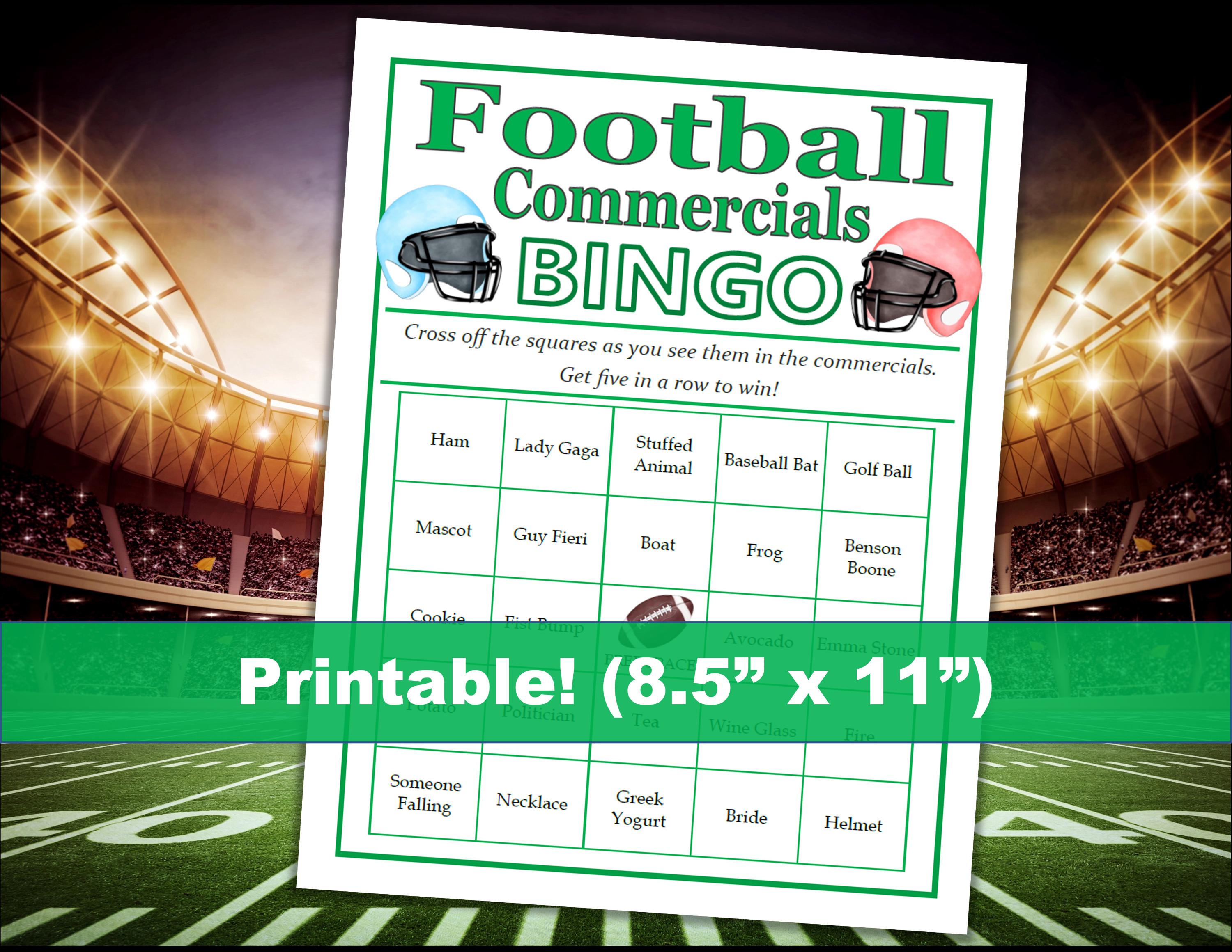 30 Football Commercials Bingo Cards - 2026 Printable Game - Football ...