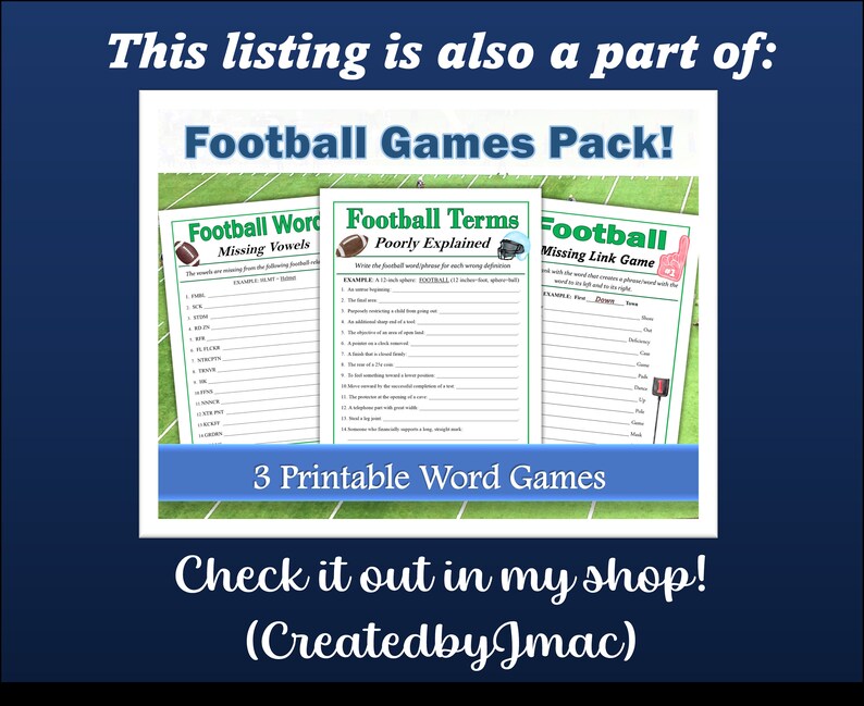 Printable Football Party Game: Missing Link - Etsy