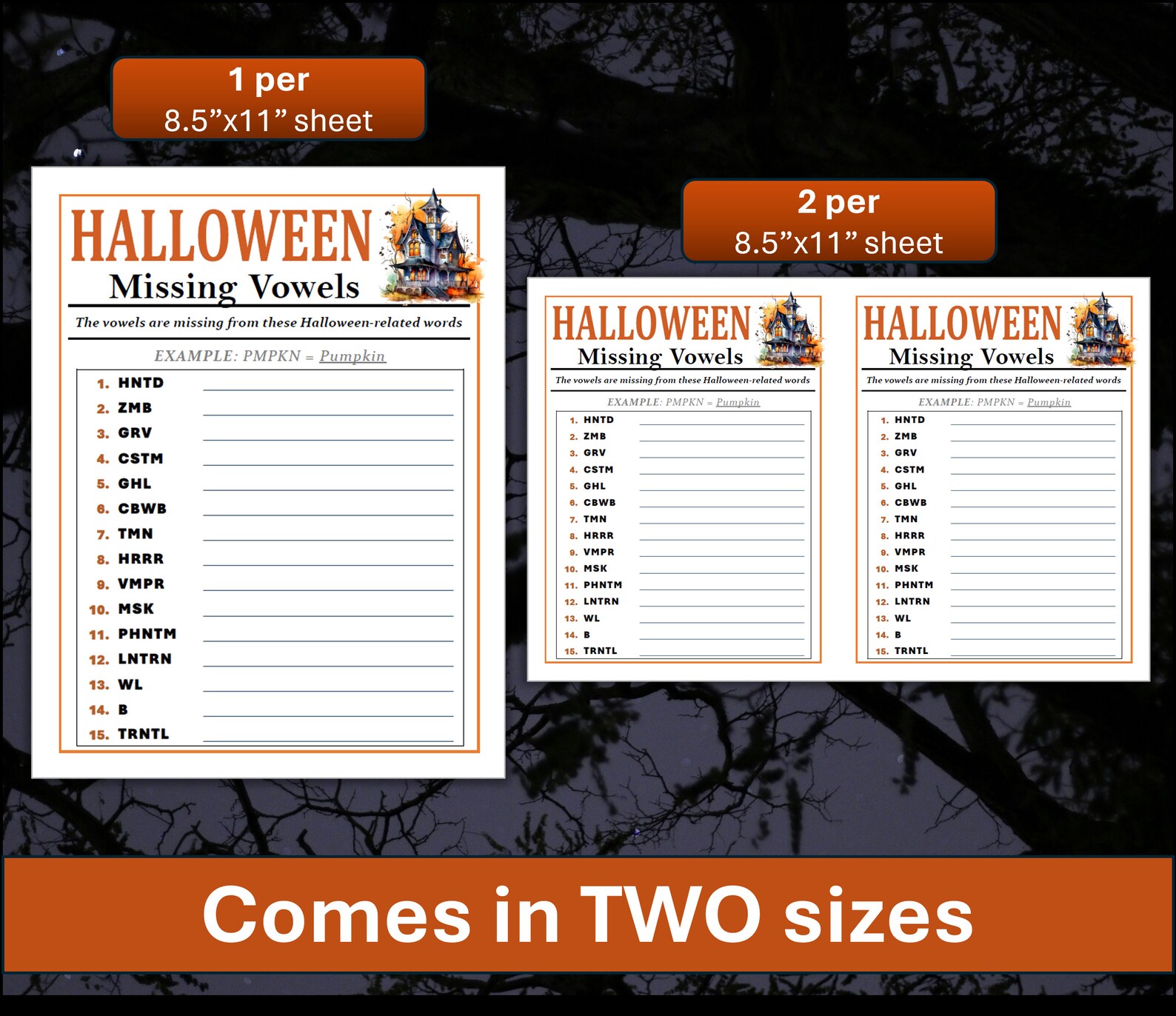 Printable Halloween Game - Missing Vowels - Fun Game for Kids, Teens ...