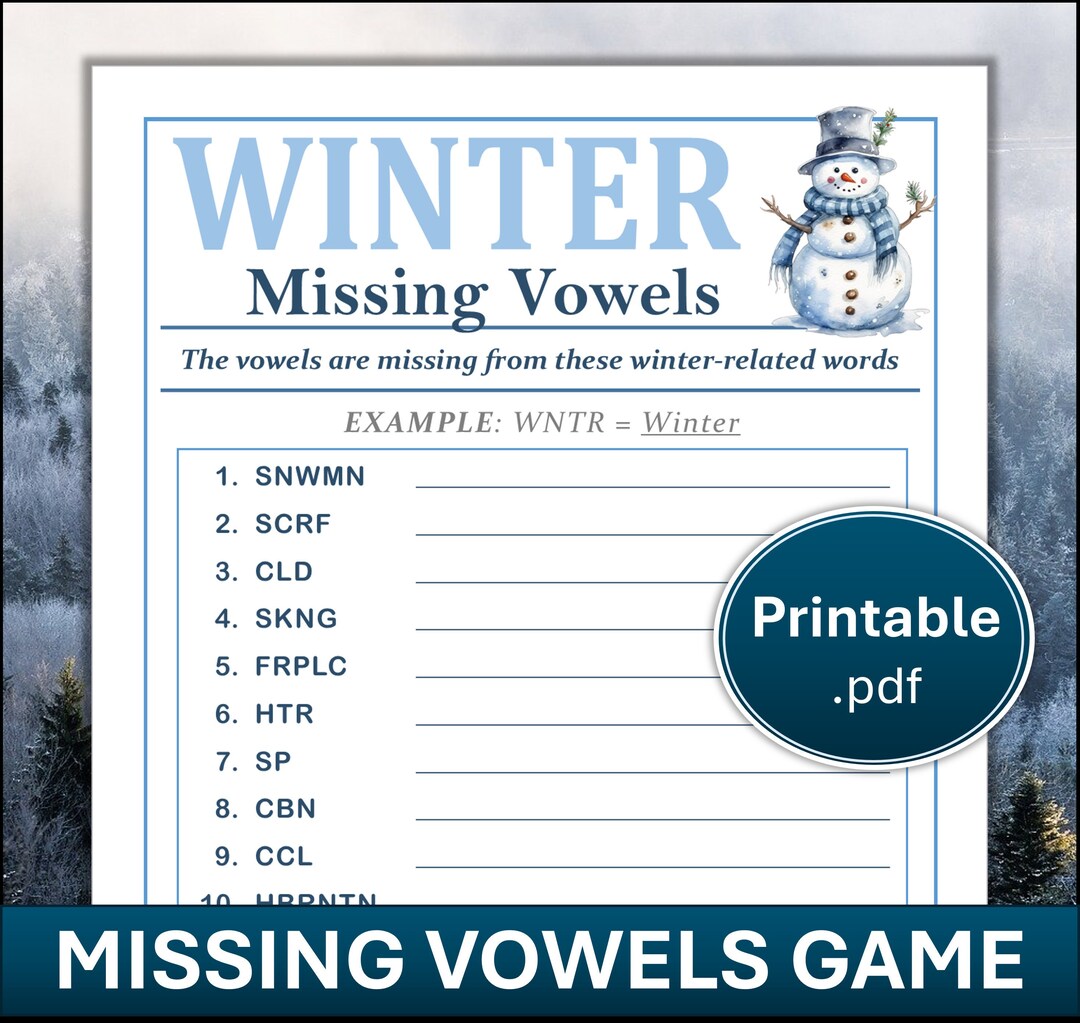 Printable Winter Game - Missing Vowels - Fun Game for Kids, Teens, and ...
