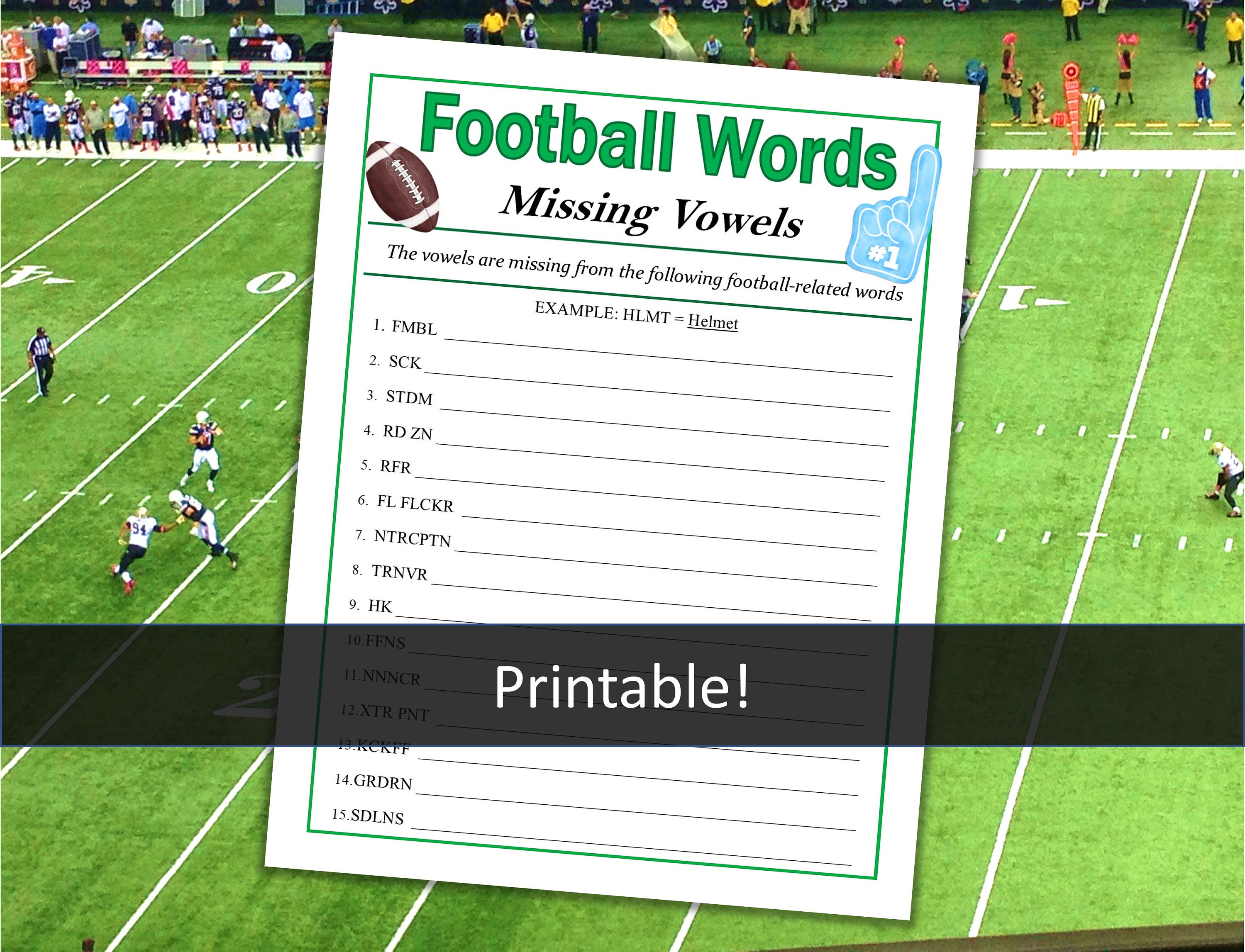 Printable Football Party Game Football Word Game Missing Vowels - Etsy