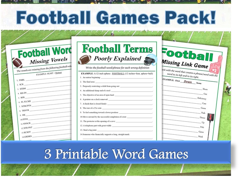 Printable Football Games Pack: Word & Brain Teasers (PDF Download) - Etsy