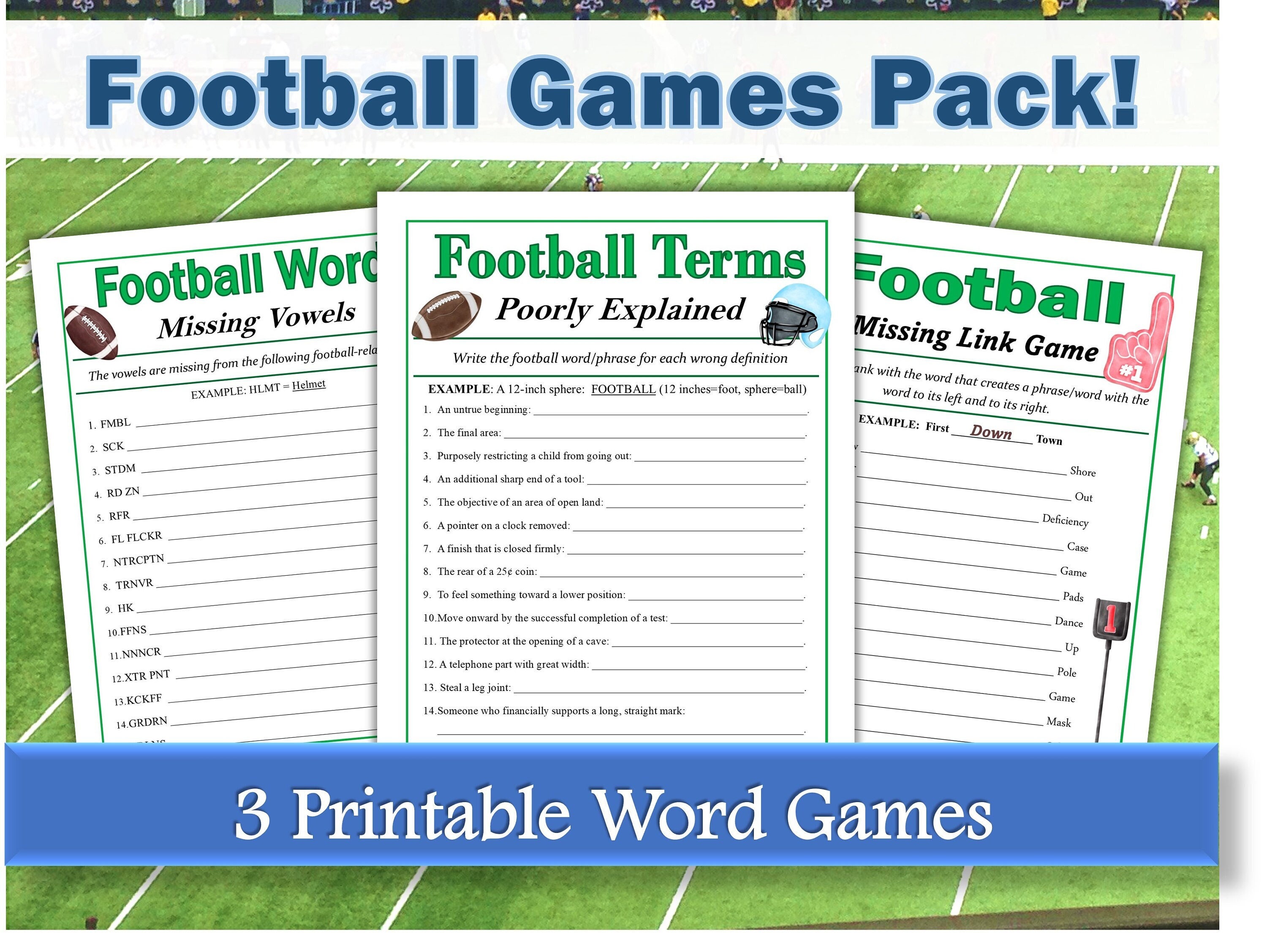 Printable Football Games Pack - 3 Football Word / Brain Teaser Games - Etsy