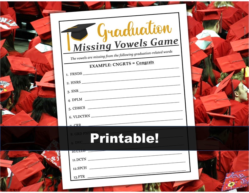 Graduation Missing Vowels Printable Graduation Game Printable ...
