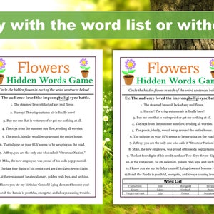 Flowers Hidden Words Game - Fun Printable Activity for Spring - Etsy