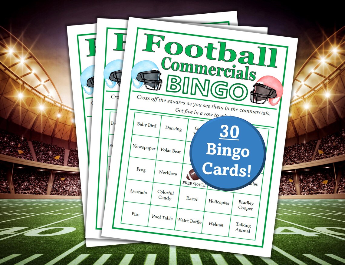 30 Football Commercials Bingo Cards - 2026 Printable Game - Football ...