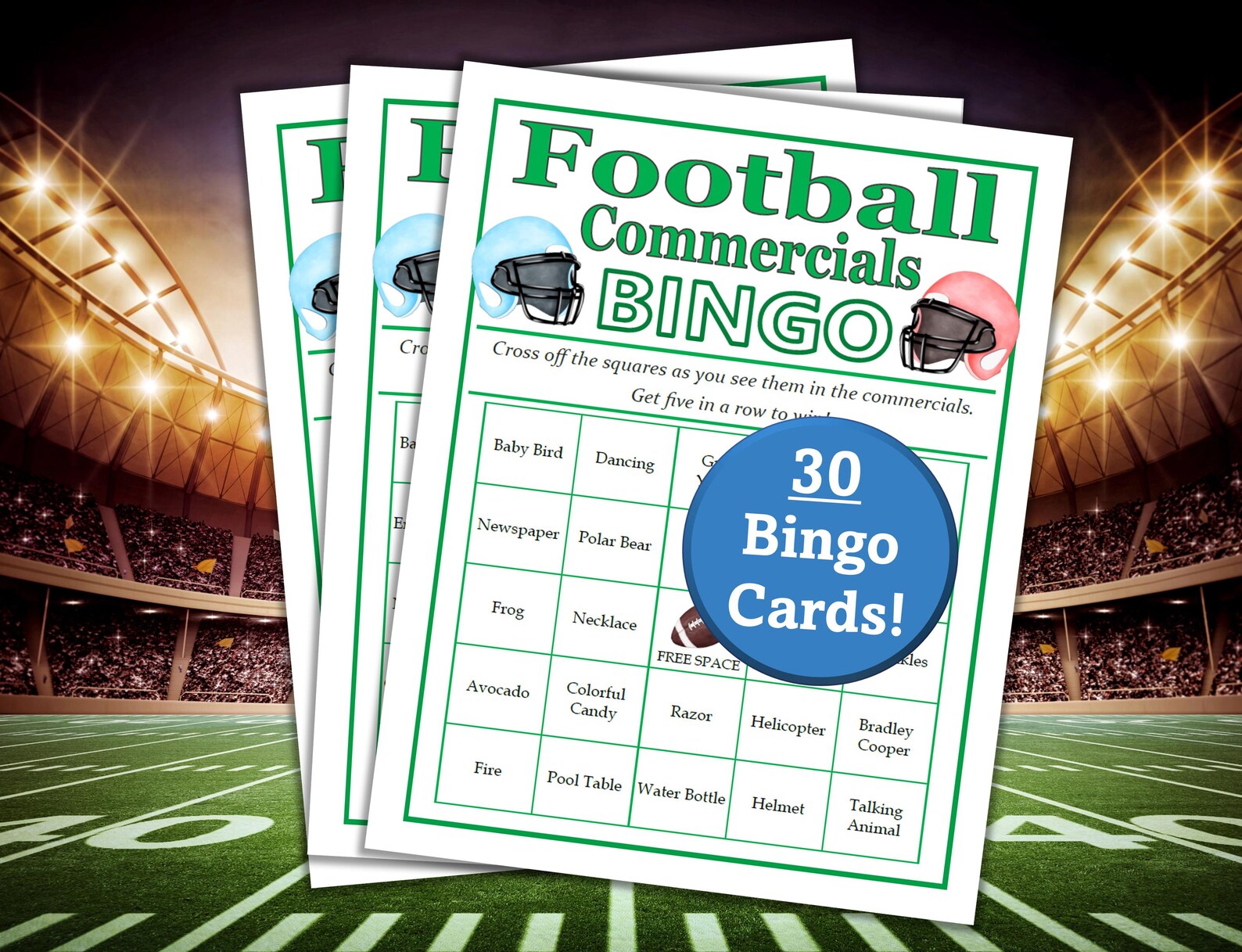 30 Football Commercials Bingo Cards - 2026 Printable Game - Football ...